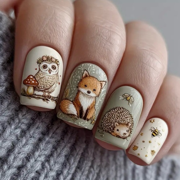 Accessories | Forest Animals 3 Pcs Press On Glossy Nails With File And ...